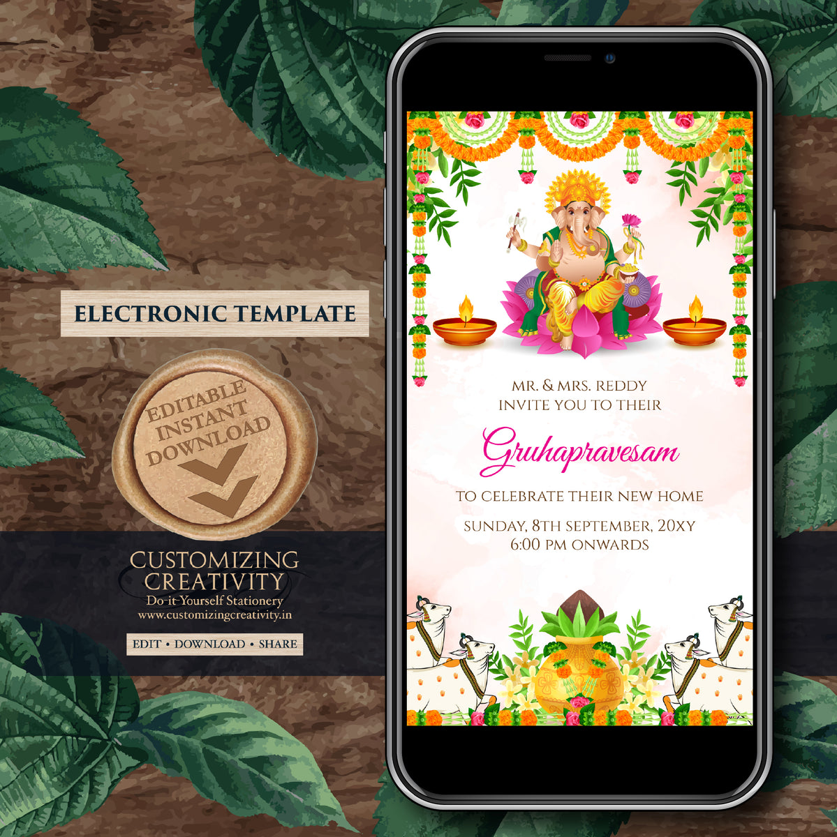 Digital Gruhapravesam invite Indian Housewarming invitation, Grihaprav ...